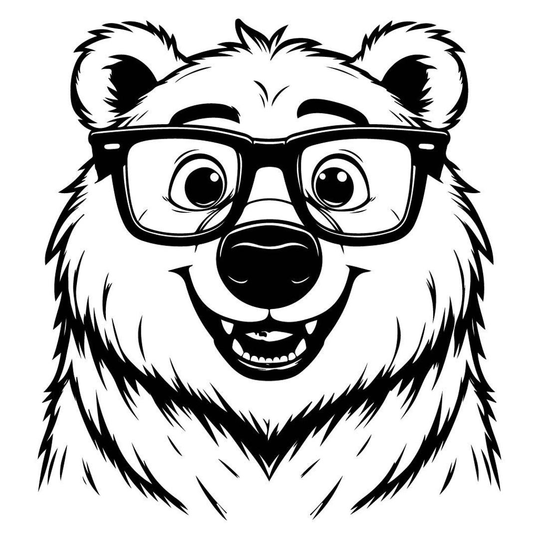 Cute Grizzly Bear Wearing Glasses SVG 2 | Vector File for Laser Cutting ...