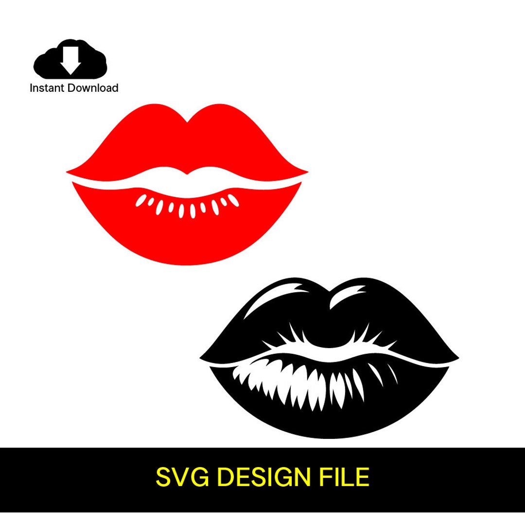 Red Lips SVG Kiss Lips Clipart Instant Download Bundle - Black and ...