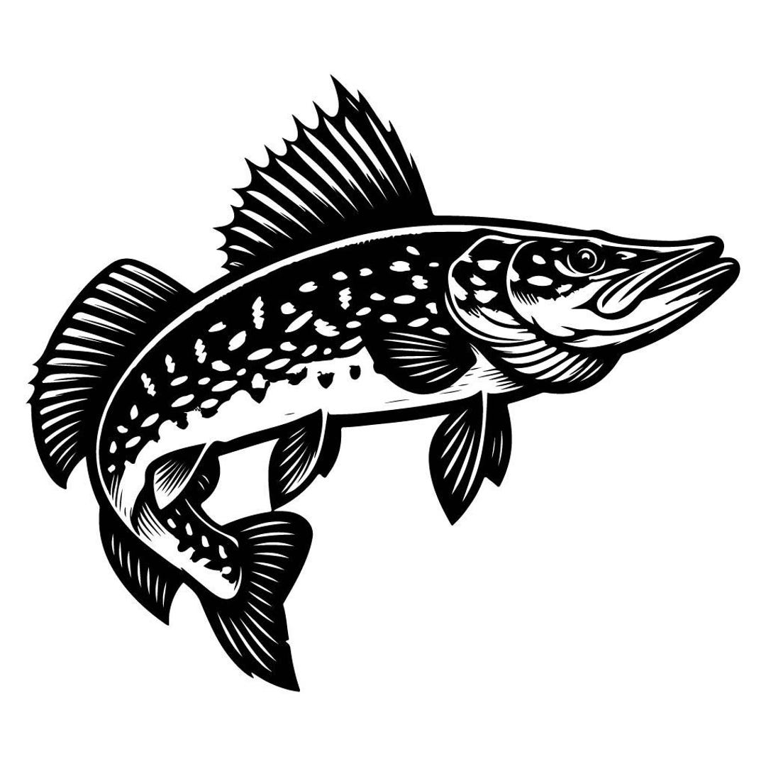 Northern Pike Fish SVG | Fishing SVG | Black & White Vector File for ...
