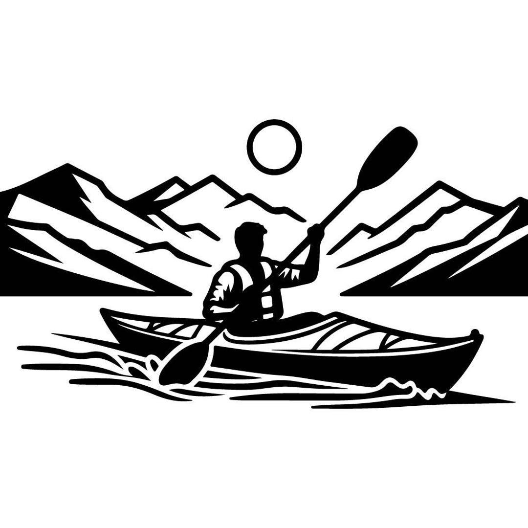 Kayaking Sport SVG Black and White SVG Vector File for Laser Cutting 2 ...