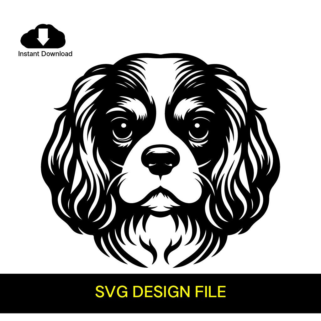 Cavalier King Charles Spaniel Dog SVG Cut - Background Black and White ...