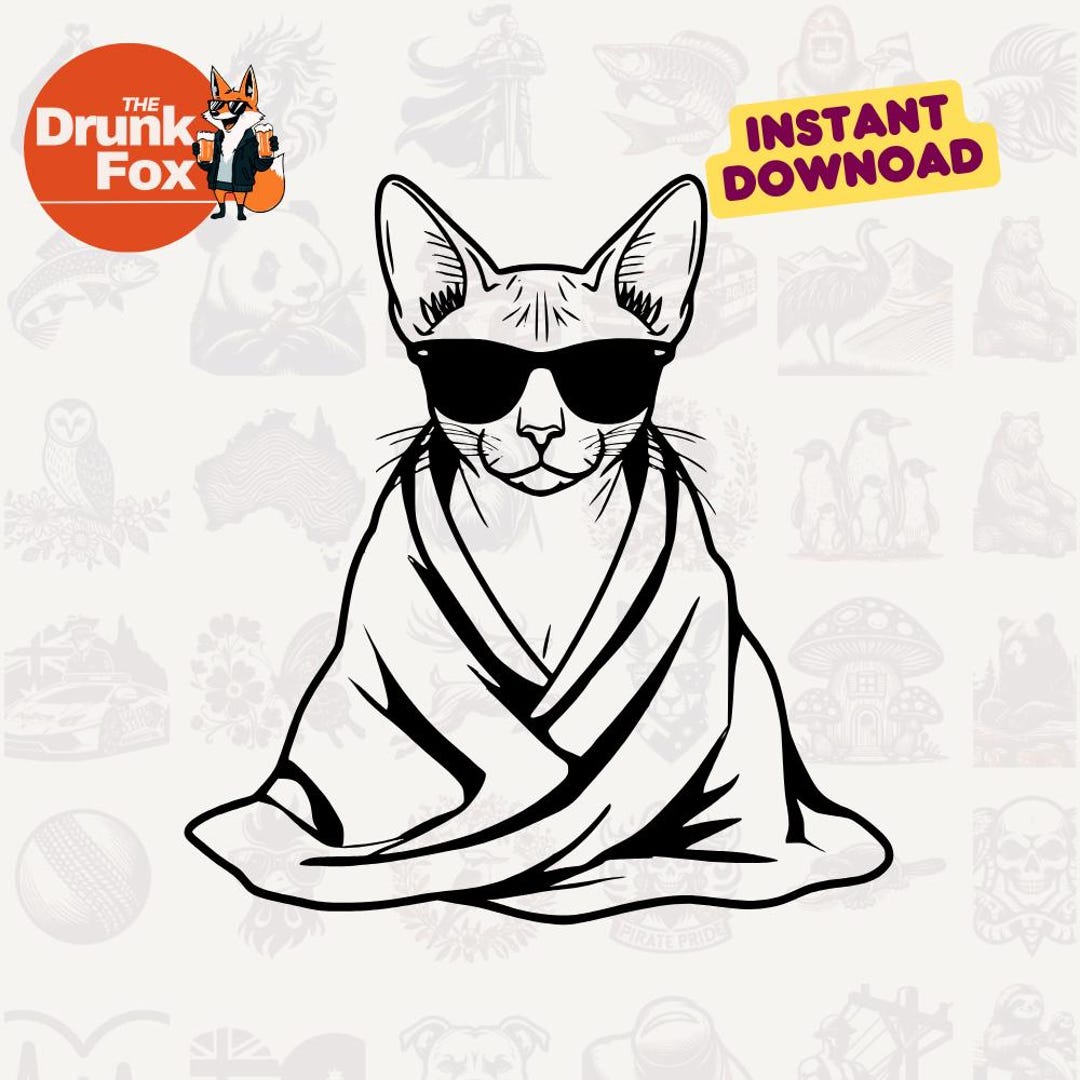 Sphynx Cat Wrapped in Blanket SVG – Funny Hairless Cat With Sunglasses ...