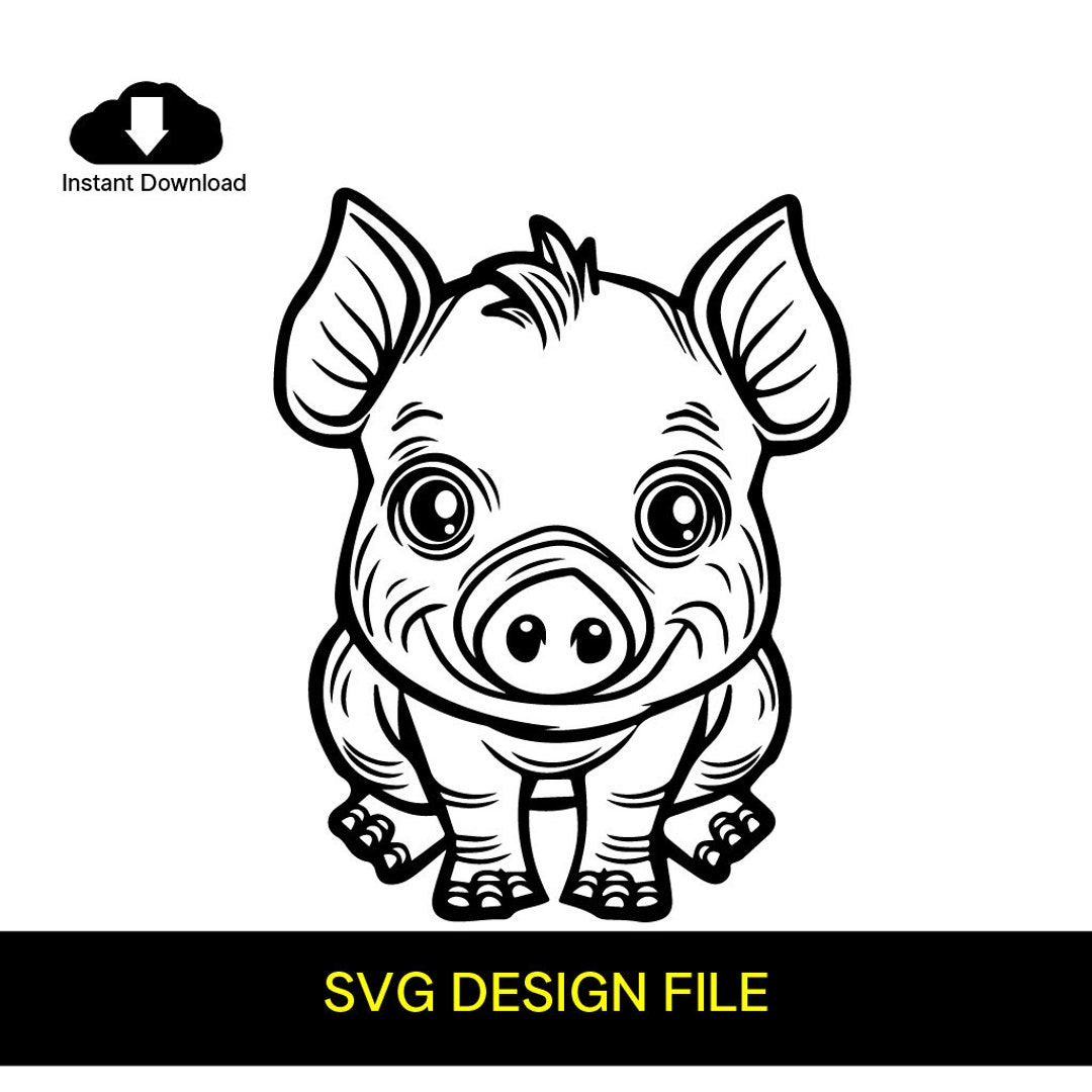 Free Cute Mini Pig Background Black And White Svg Vector File For Laser