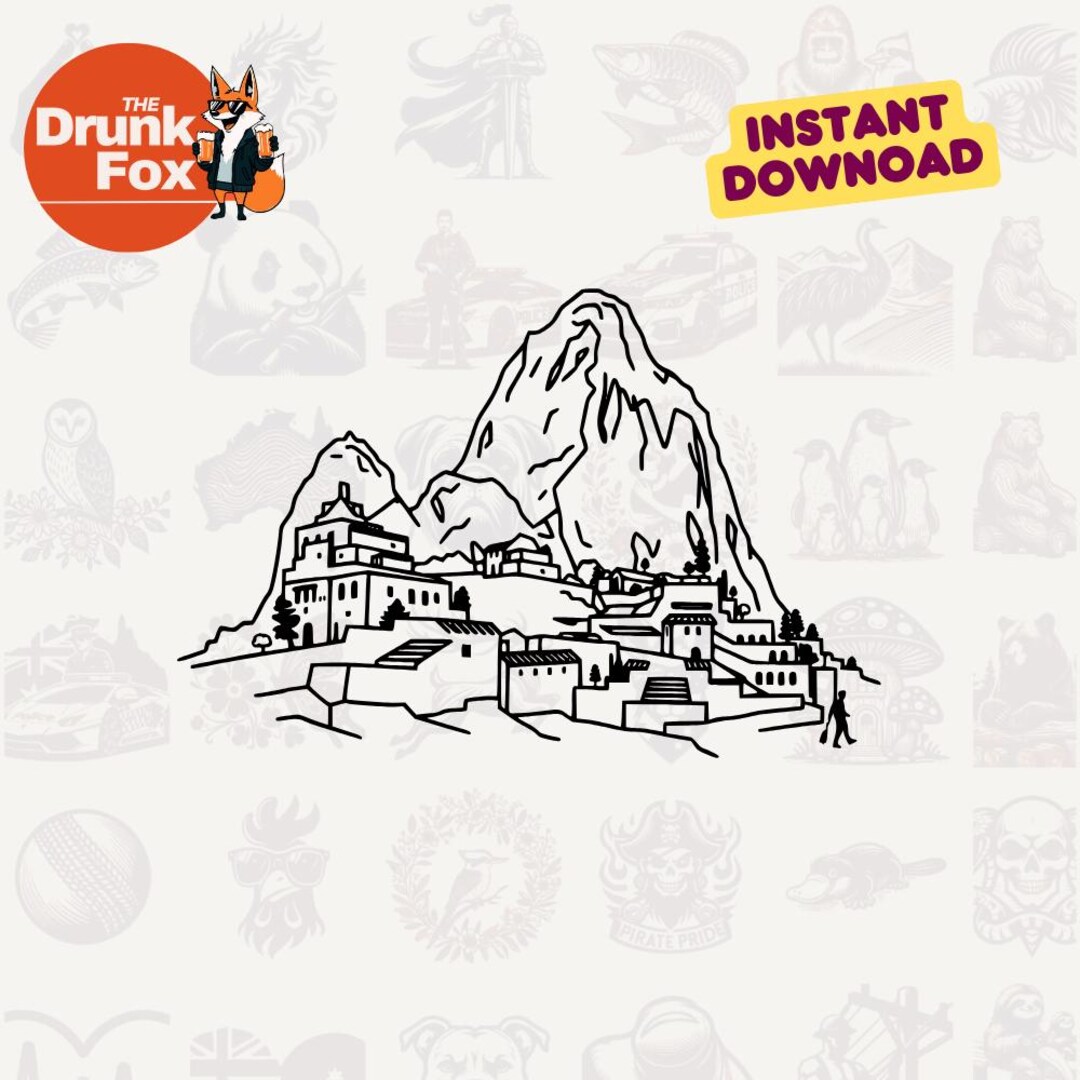 Minimalist Machu Picchu SVG – Simple Line Art of Incan Ruins Vector ...