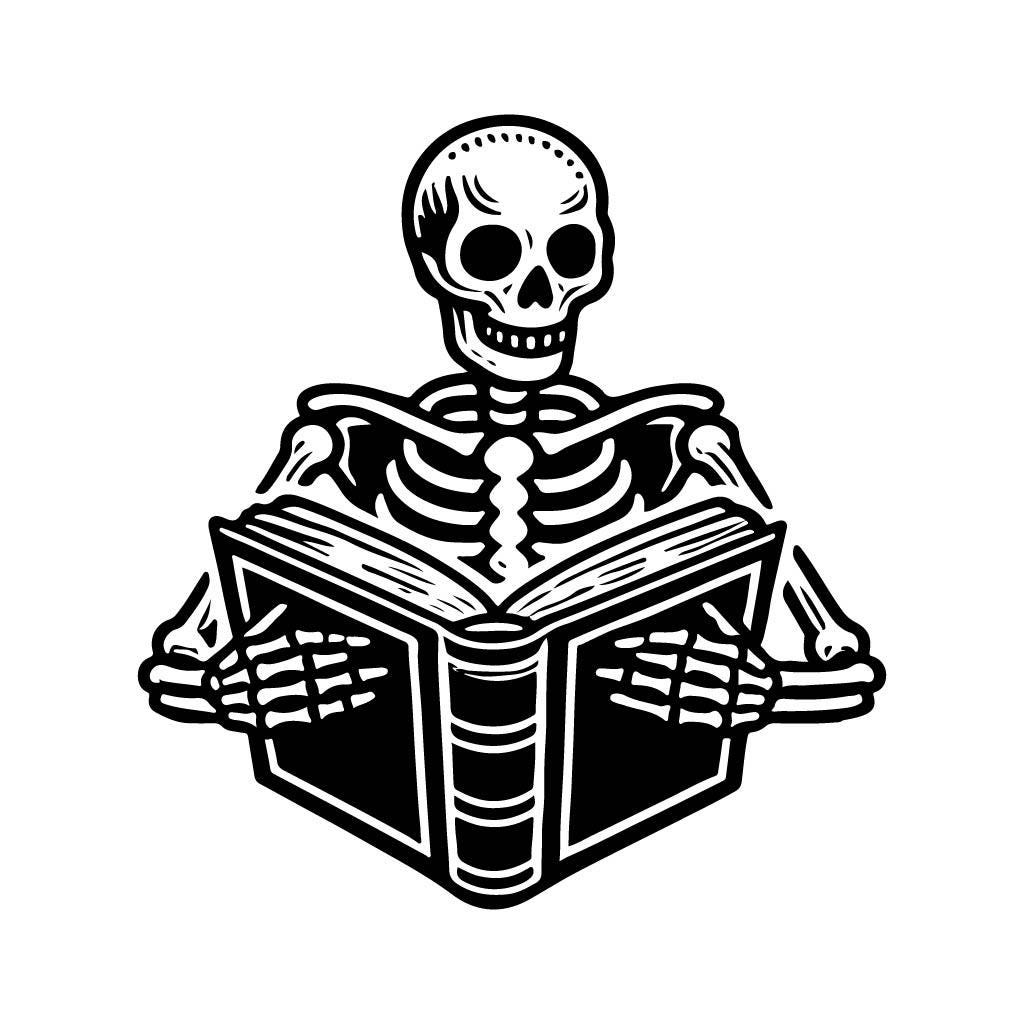 Skeleton Read Book SVG 1 | Black & White Vector File for Laser Cutting ...