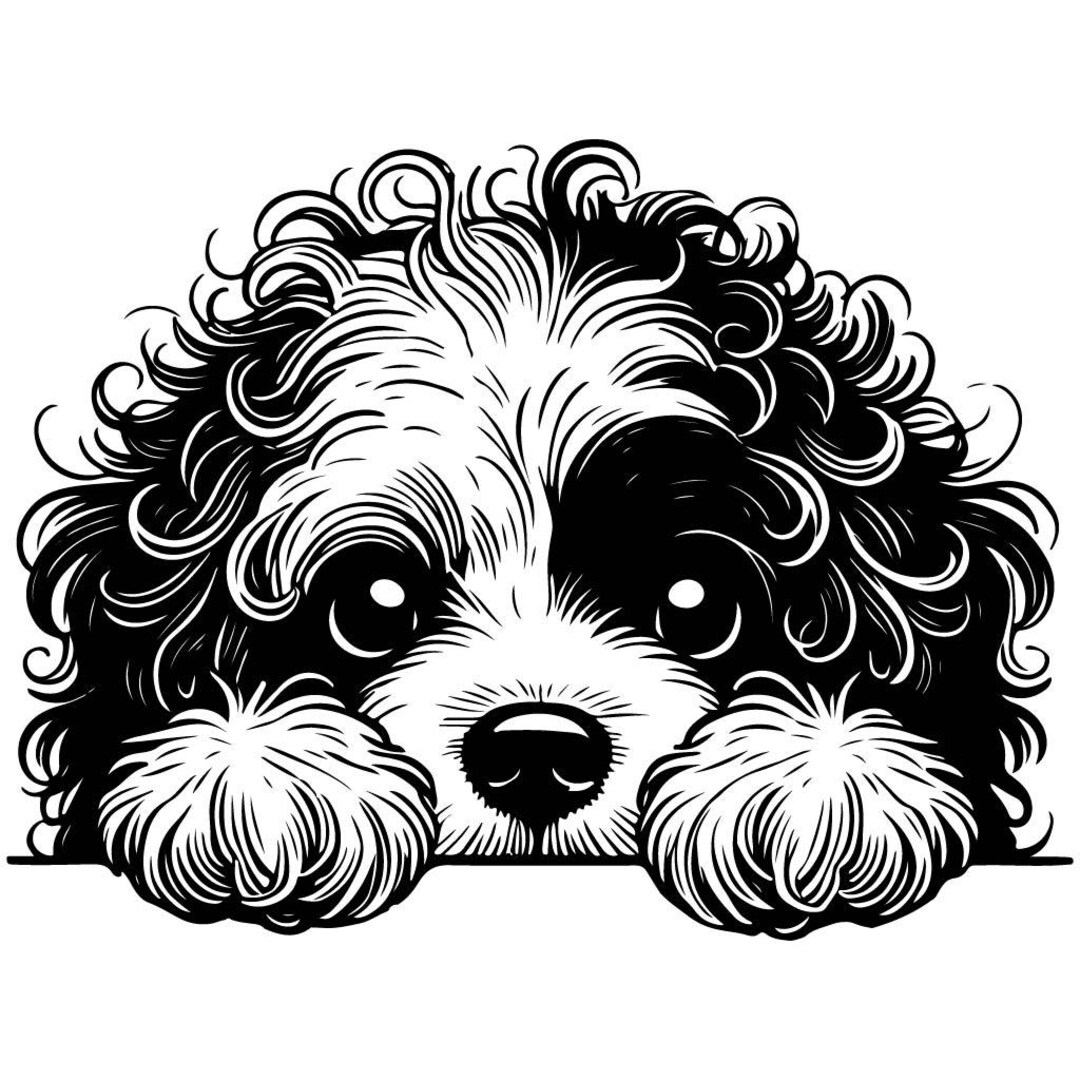 Peeking Cavapoo Dog SVG 1 | Black & White Vector File for Laser Cutting ...
