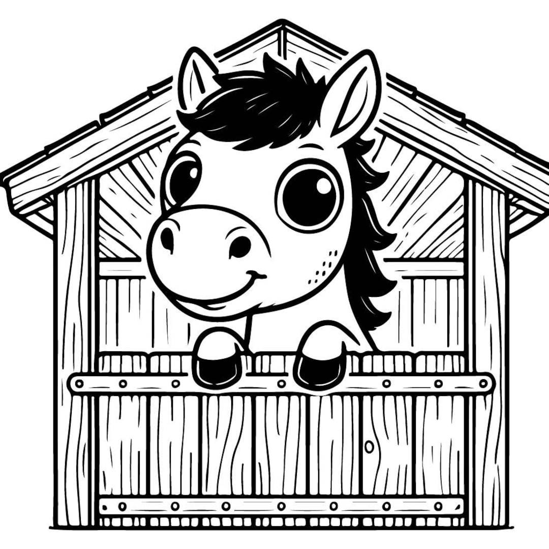 Horse and Stable SVG Black and White SVG Vector File for Laser Cutting ...