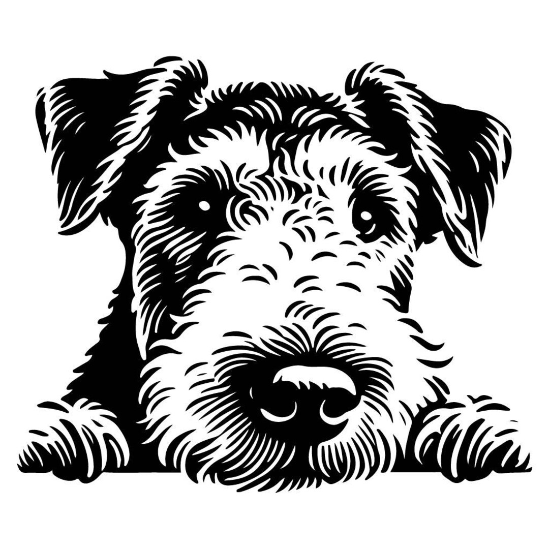 Peeking Airedale Terrier SVG Black and White SVG Vector File for Laser ...