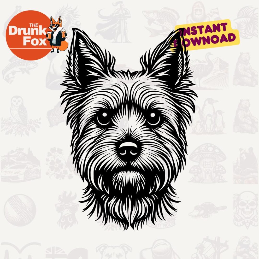 Intricate Realistic Yorkie Head SVG – Detailed Line Art Yorkshire ...