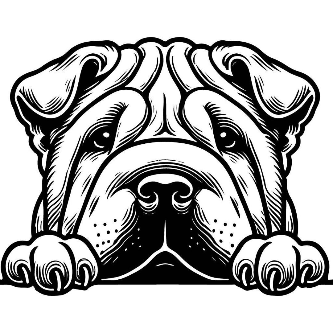 Peeking Shar Pei Dog SVG Black and White SVG Vector File for Laser ...