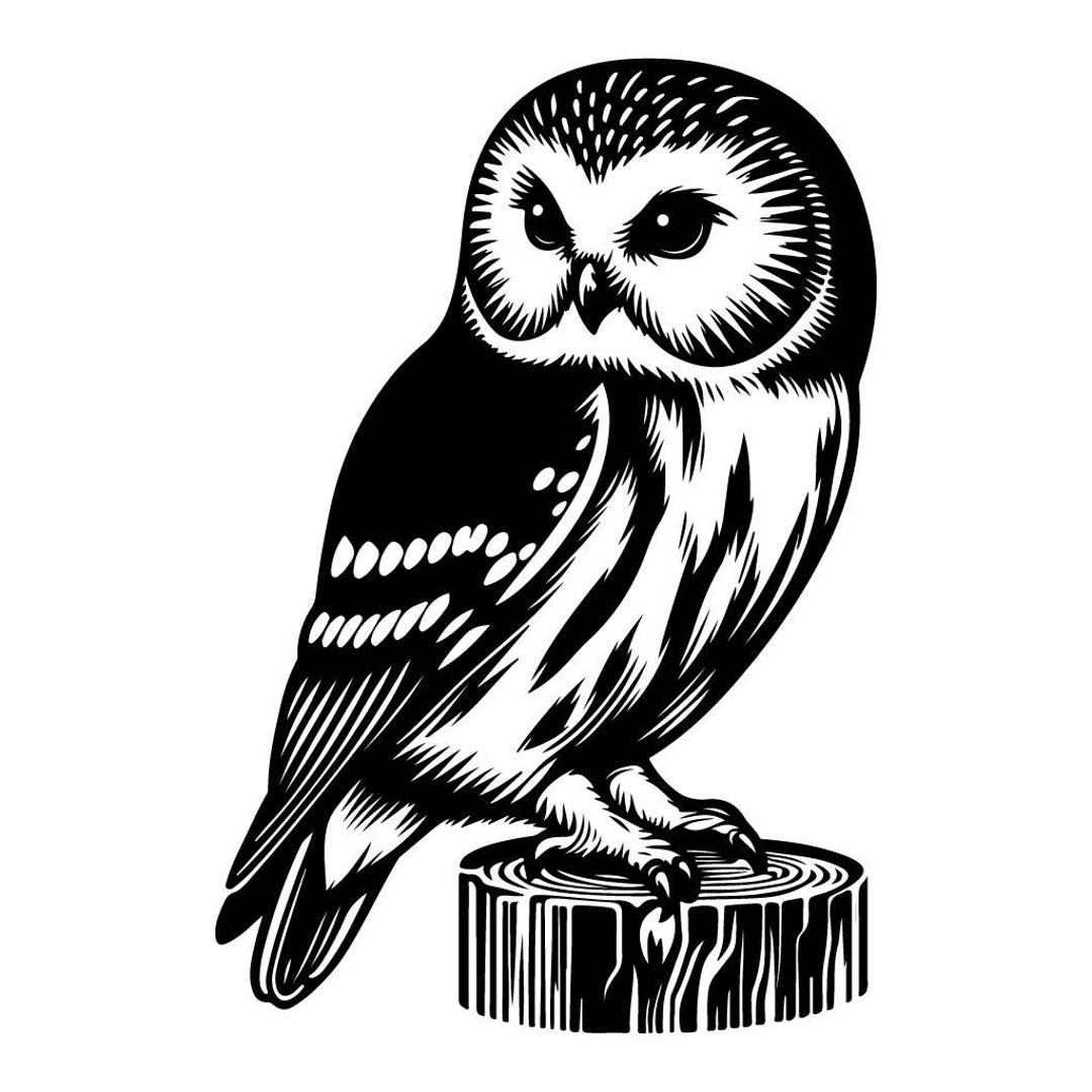 Northern Saw Whet Owl SVG | Black & White Vector File for Laser Cutting ...