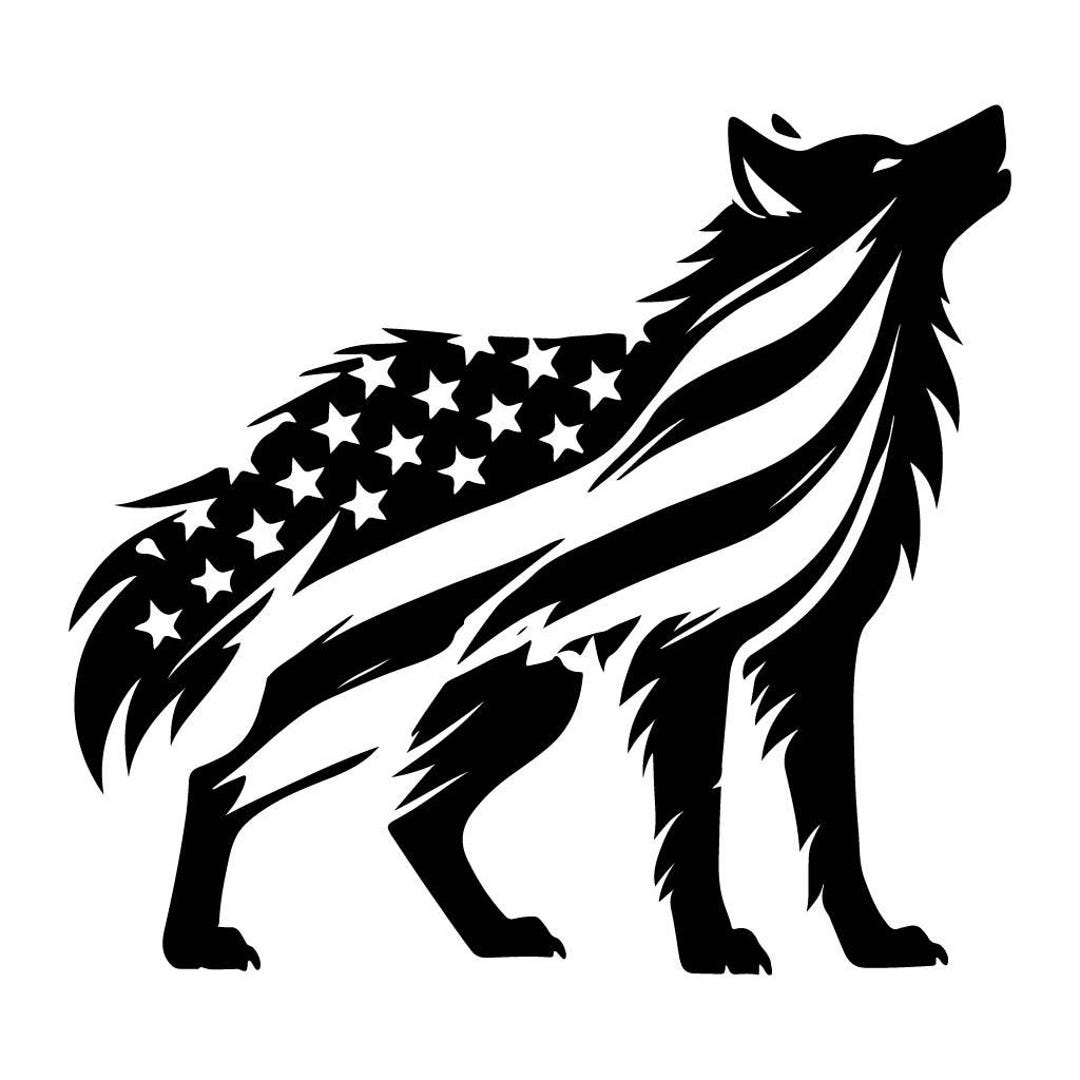 Patriotic Wolf Glory SVG Black and White SVG Vector File for Laser ...