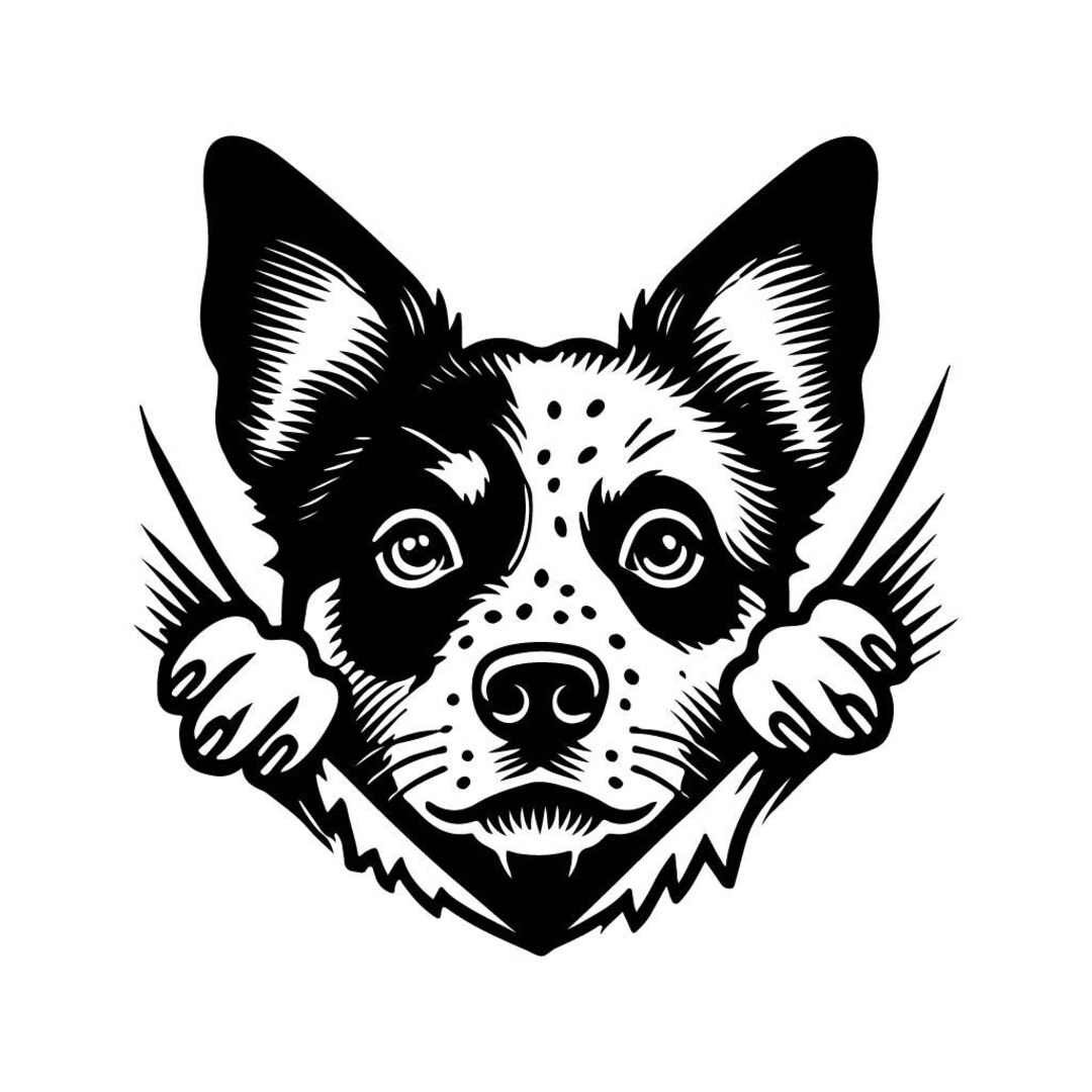 Peeking Red Heeler Dog SVG Black and White SVG Vector File for Laser ...