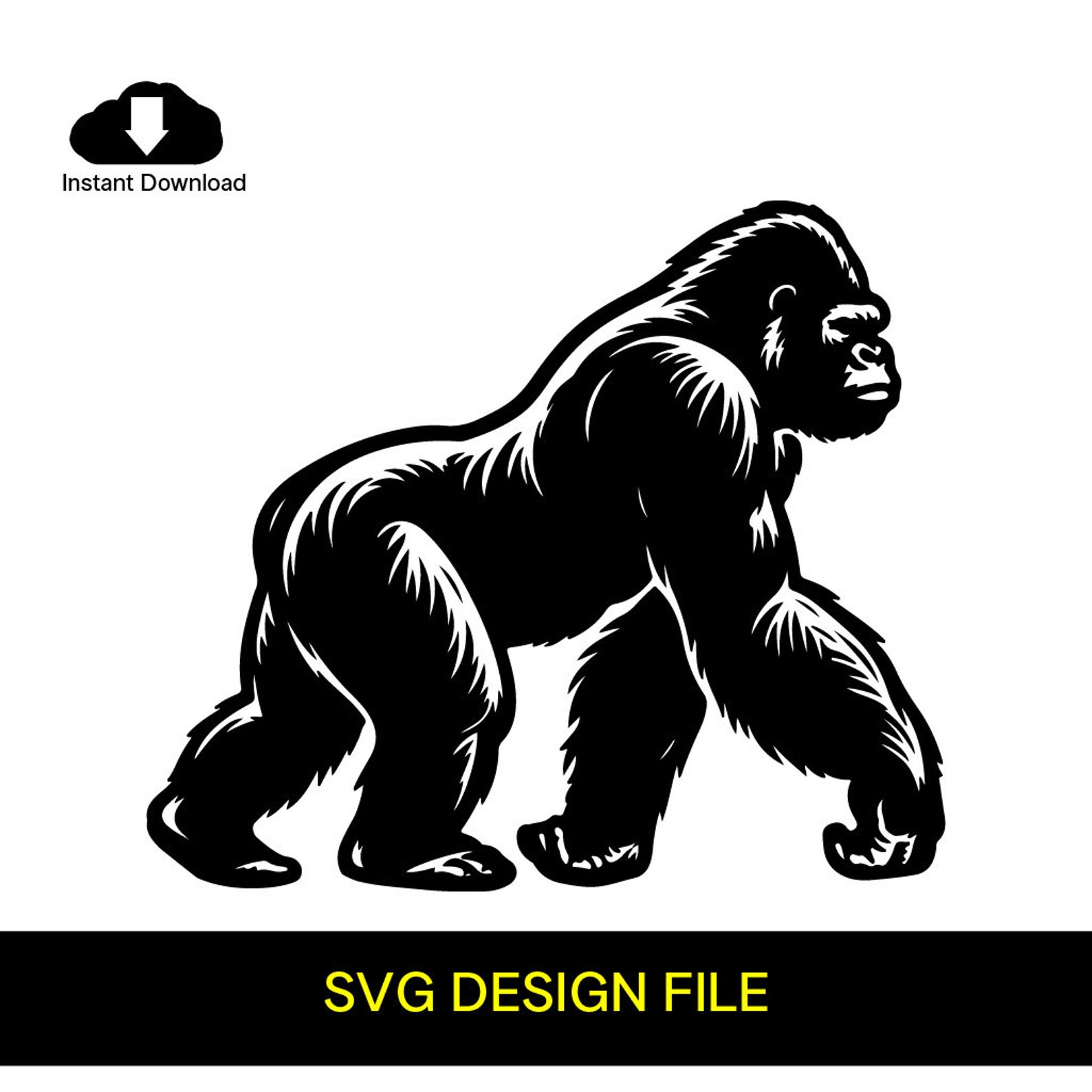 Gorilla SVG Clipart Silhouette Instant Download - Black and White SVG ...