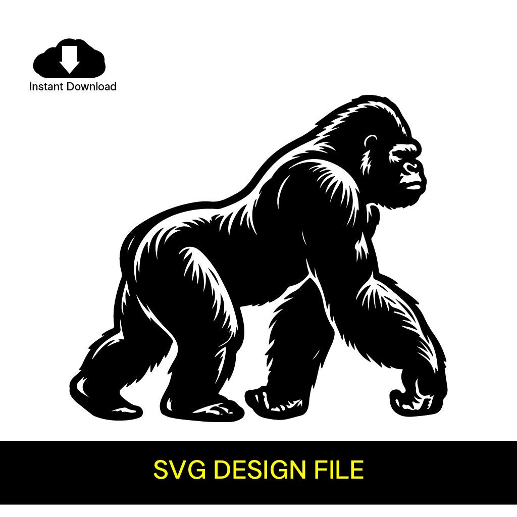 Gorilla SVG Clipart Silhouette Instant Download - Black and White SVG ...
