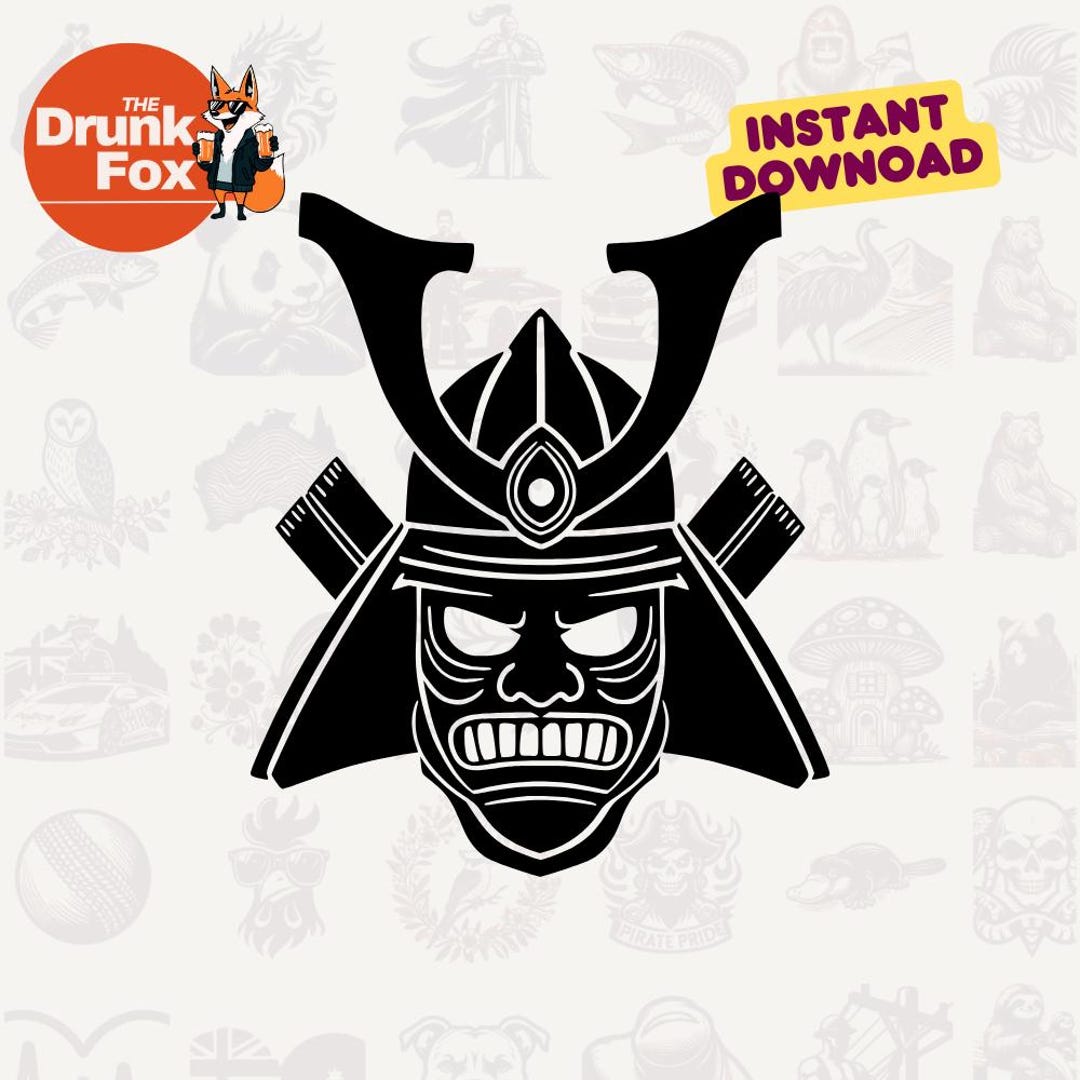 Minimalist Samurai Helmet Kabuto SVG - Japanese Armor Crest Design for ...