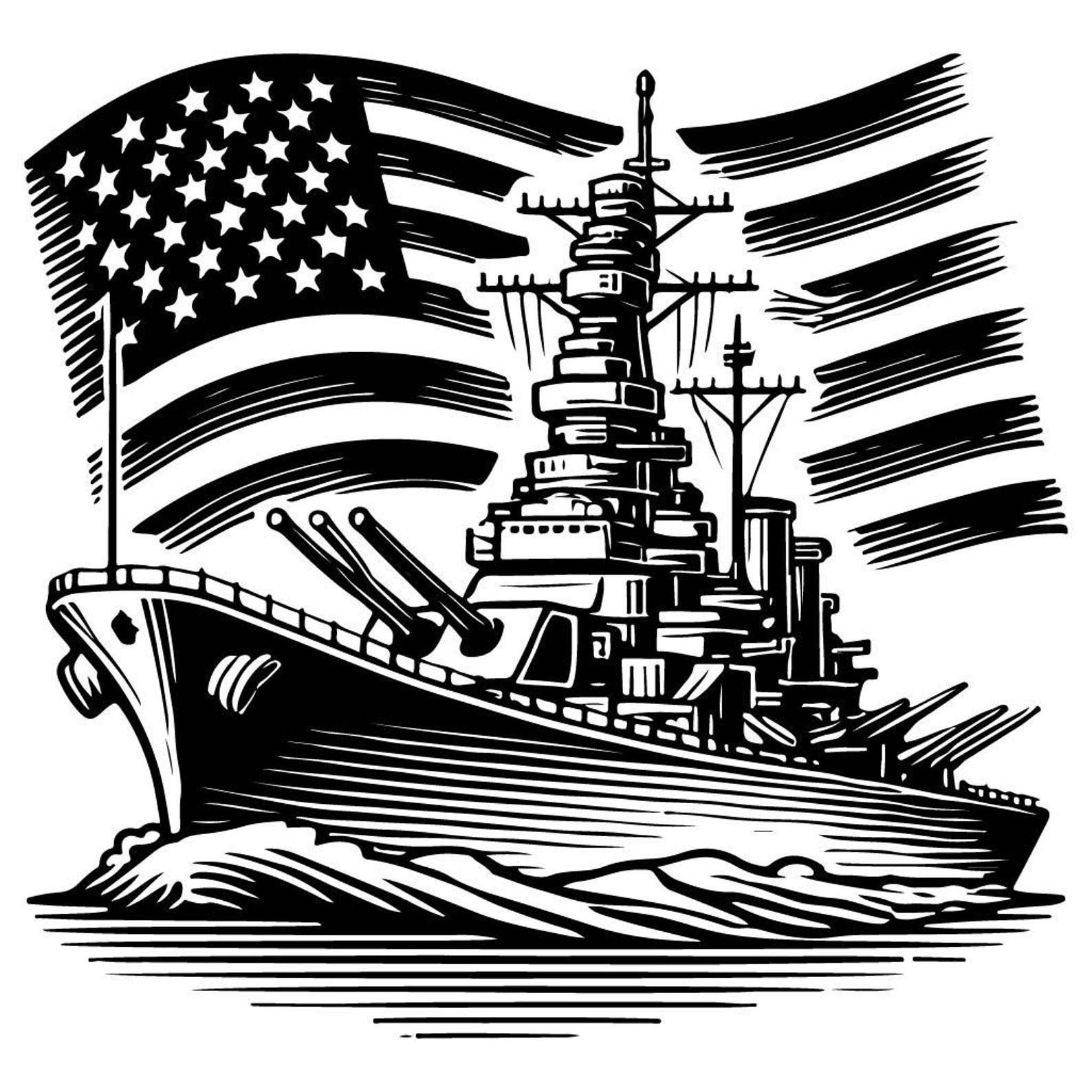 American Battle Ship War Ship Battle Wagon SVG Vector File for Laser ...