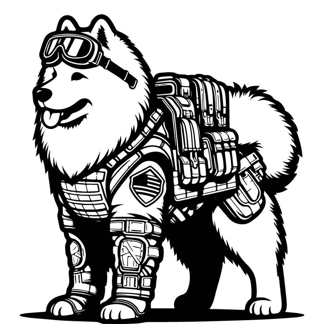 Samoyed Wears Army Armor SVG | Black & White Vector File for Laser ...