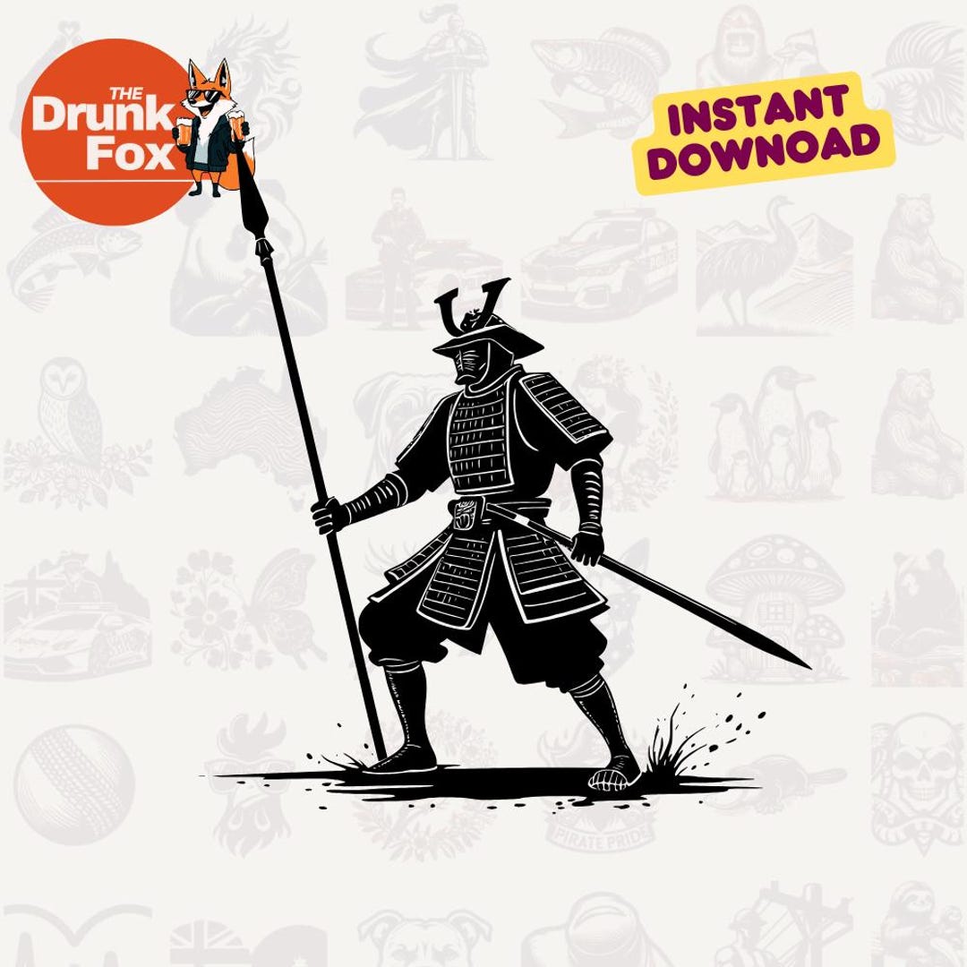 Samurai Foot Soldier Charging With Spear SVG - Japanese Infantry ...