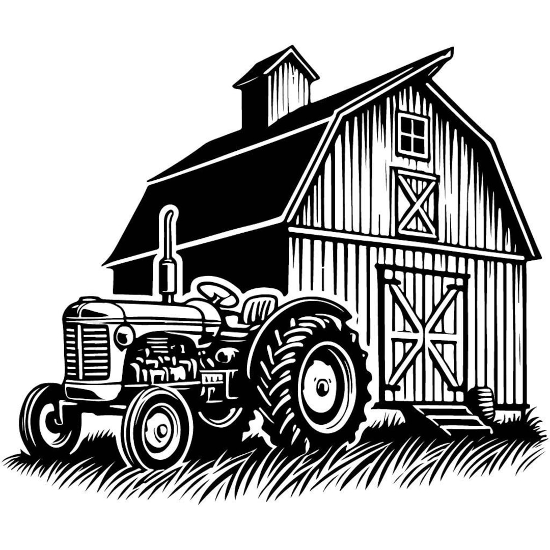 Old Barn and Tractor SVG Black and White SVG Vector File for Laser Cutting 4 - Etsy