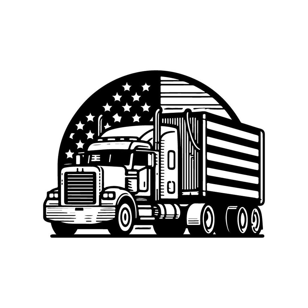Semi Truck With American Flag SVG - Background Black and White SVG ...