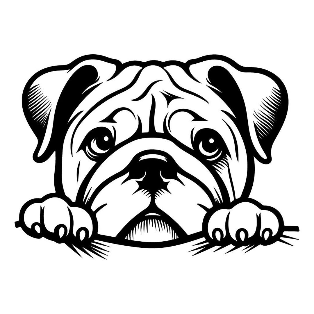 Peeking Bulldog SVG - Black & White Vector File for Laser Cutting, Cute ...
