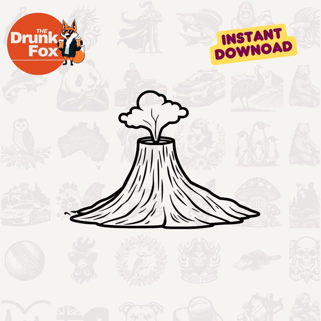 Simple Line Art Volcano SVG - Ash Cloud Outline Vector - Etsy