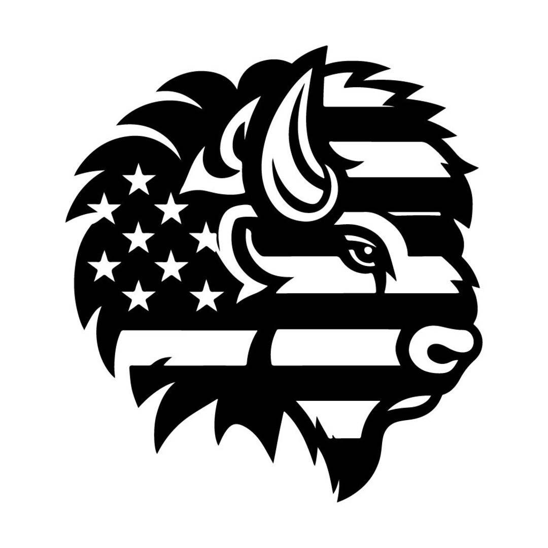 Bison Head SVG | American Flag Design, Black & White Vector File for ...