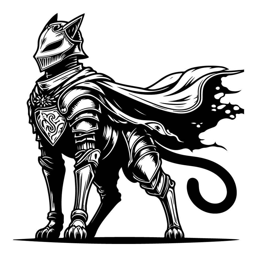 Feline Knight Sentinel SVG 2 | Black & White Vector File for Laser ...