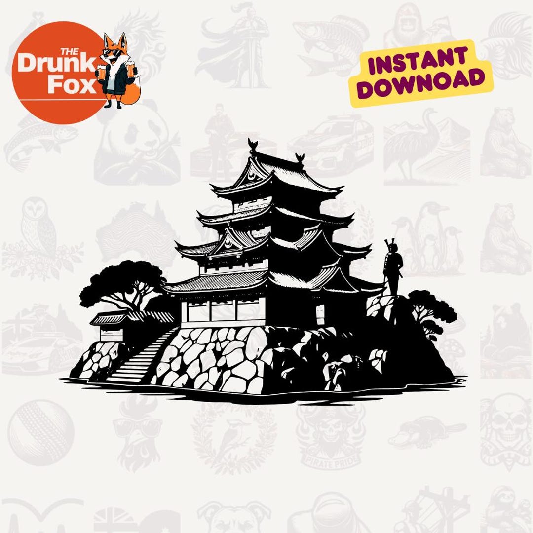 Ancient Japanese Castle With Samurai Guard SVG - Historical Fortress ...