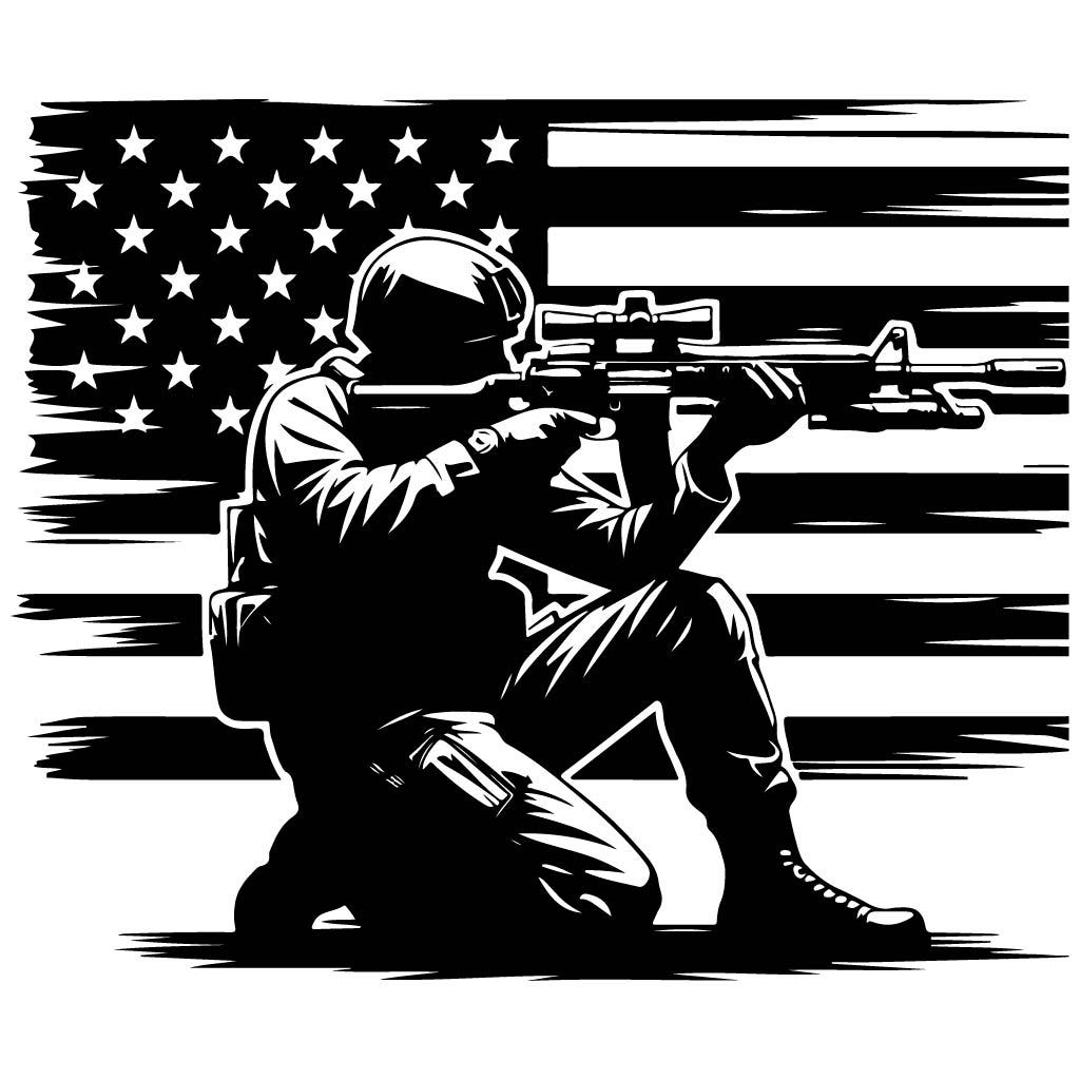 Sniper and American Flag SVG 2 | Black & White SVG Vector File for ...