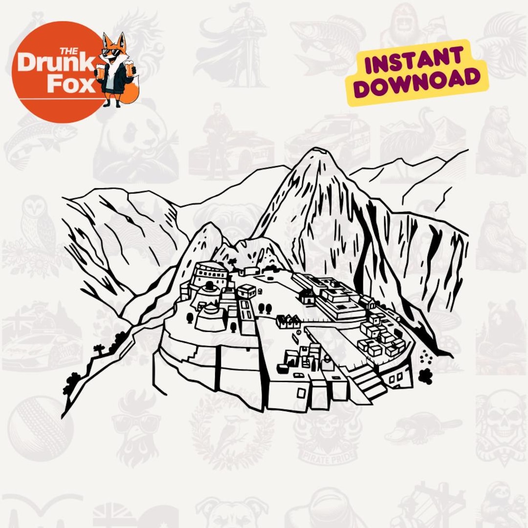 Panoramic Machu Picchu Landscape SVG – Layered Mountain Silhouette ...