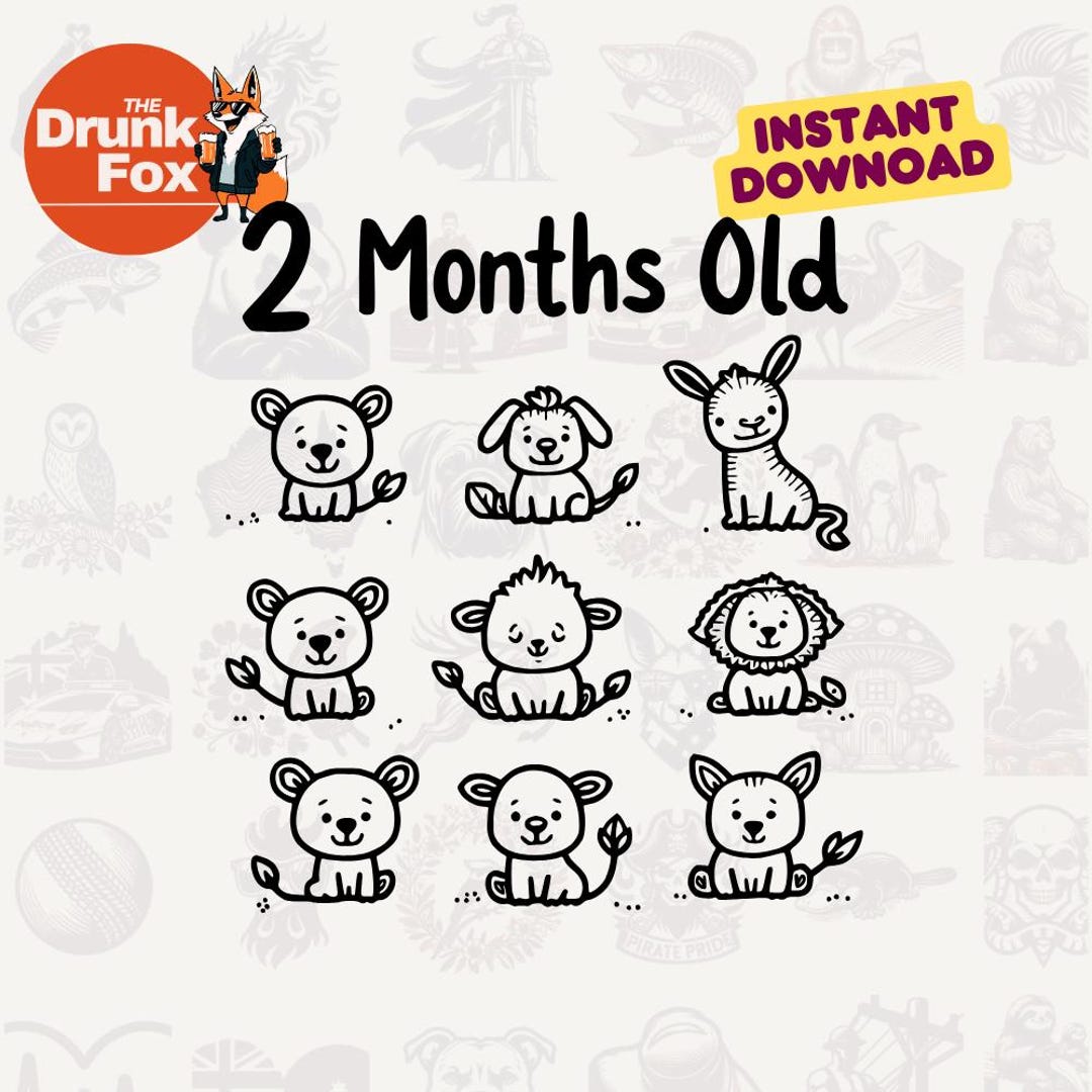 2 Months Old Baby Milestone SVG – Cute Animal Style SVG for Monthly ...