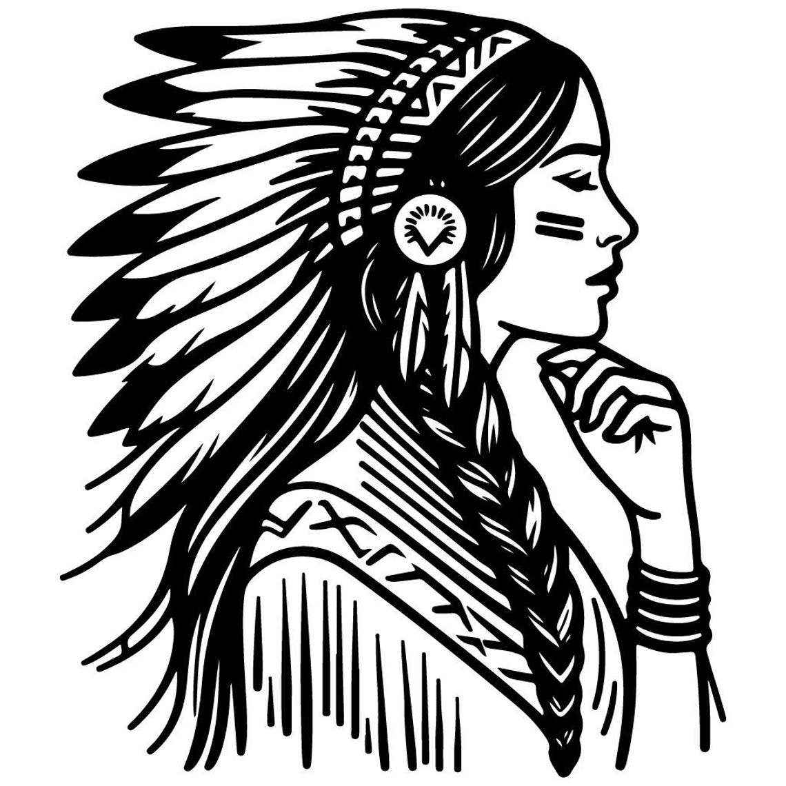 Native American Girl SVG - Background Black and White SVG Vector File ...