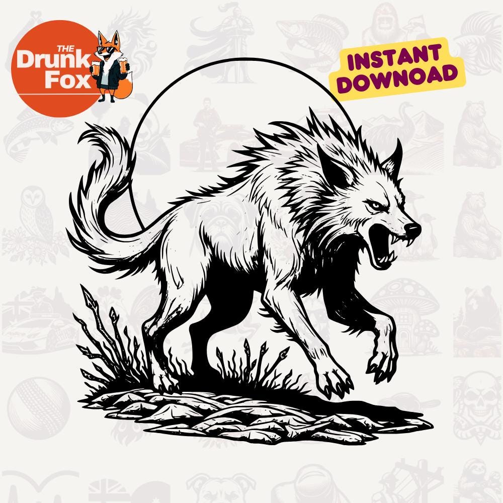 Lunging Fenrir Wolf SVG With Blood Moon and Broken Chains - Etsy