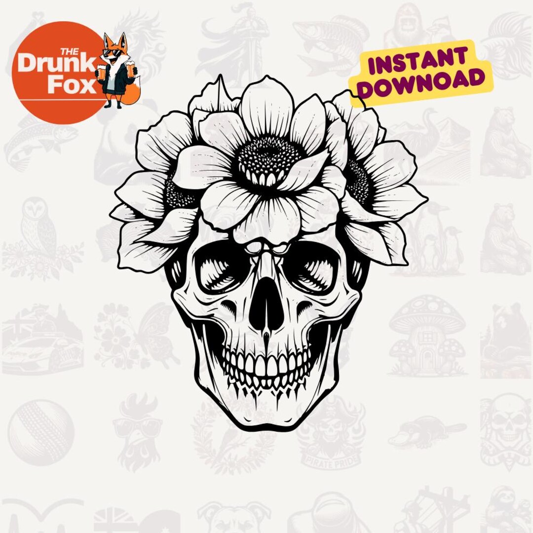 Half Skull Half Flower SVG - Peony and Bone Fusion Design for Gothic ...