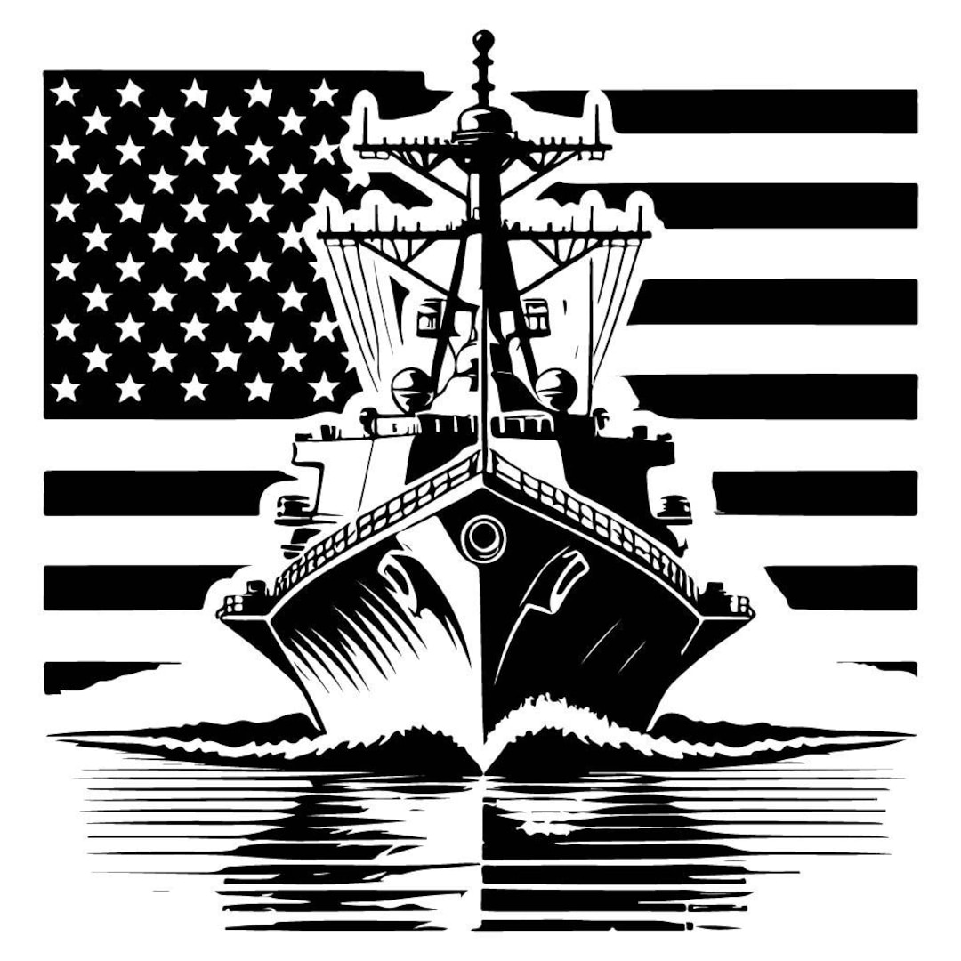 SVG American Battle Ship War Ship Battle Wagon | Laser Cutting File ...