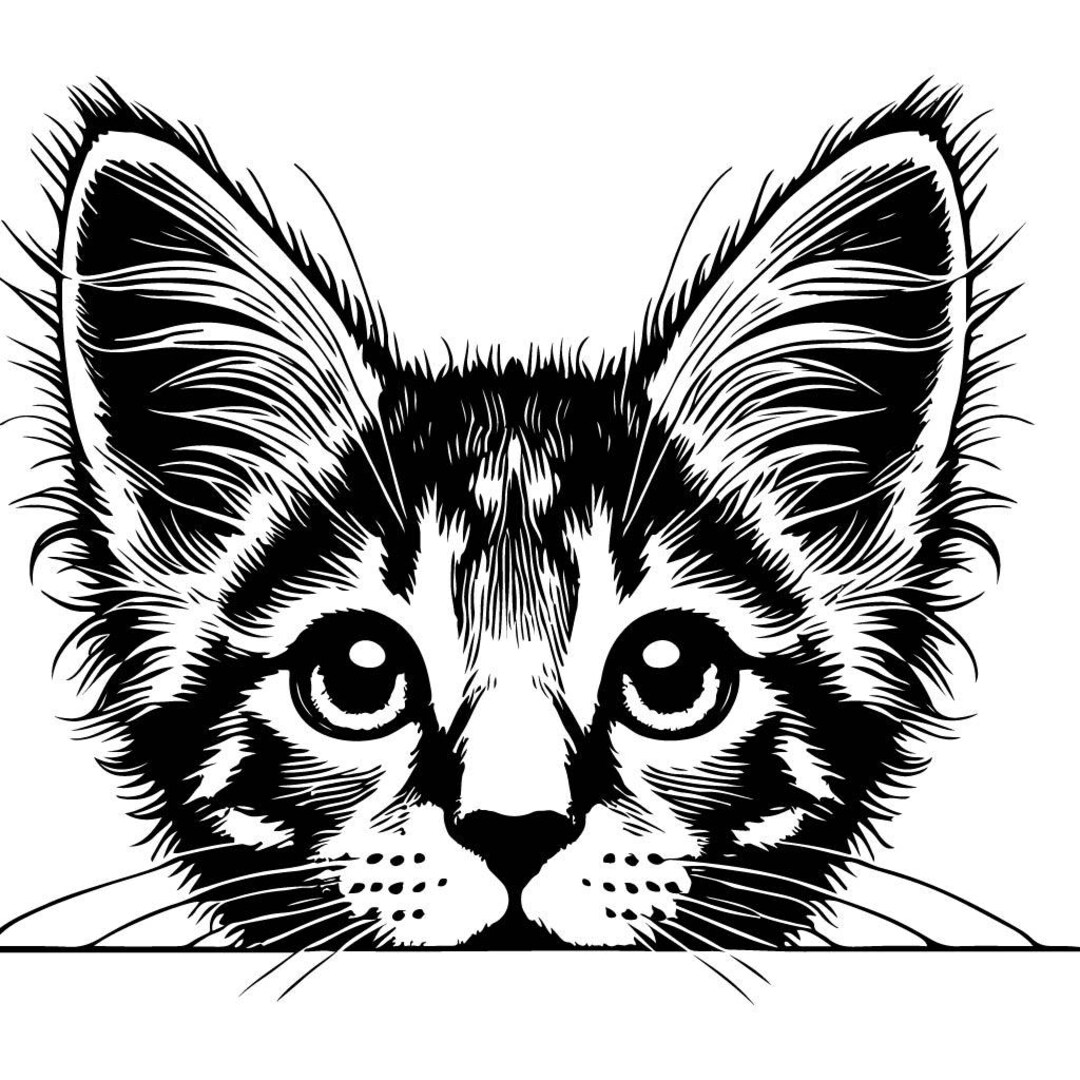 Peeking Lykoi Cat SVG 1 | Black & White Vector File for Laser Cutting ...
