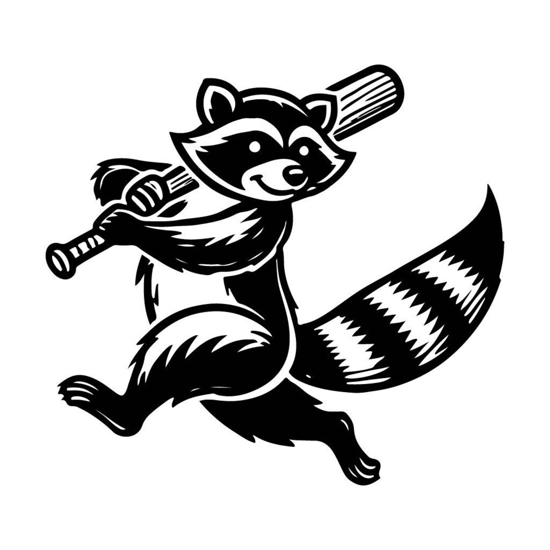 Racoon and Baseball SVG Black and White SVG Vector File for Laser ...