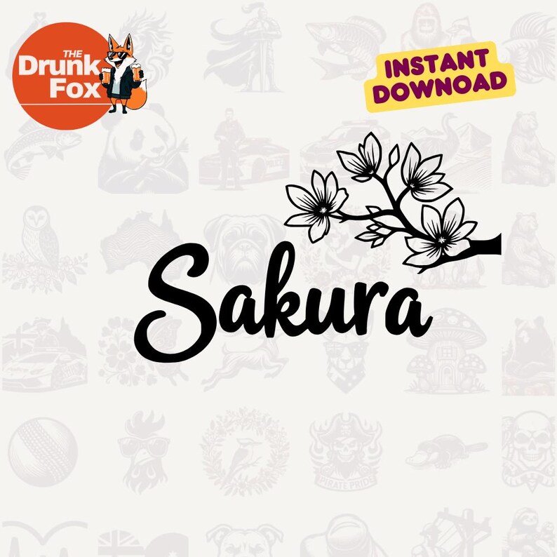 Sakura Calligraphy SVG Clipart | Cherry Blossom With Japanese Text ...