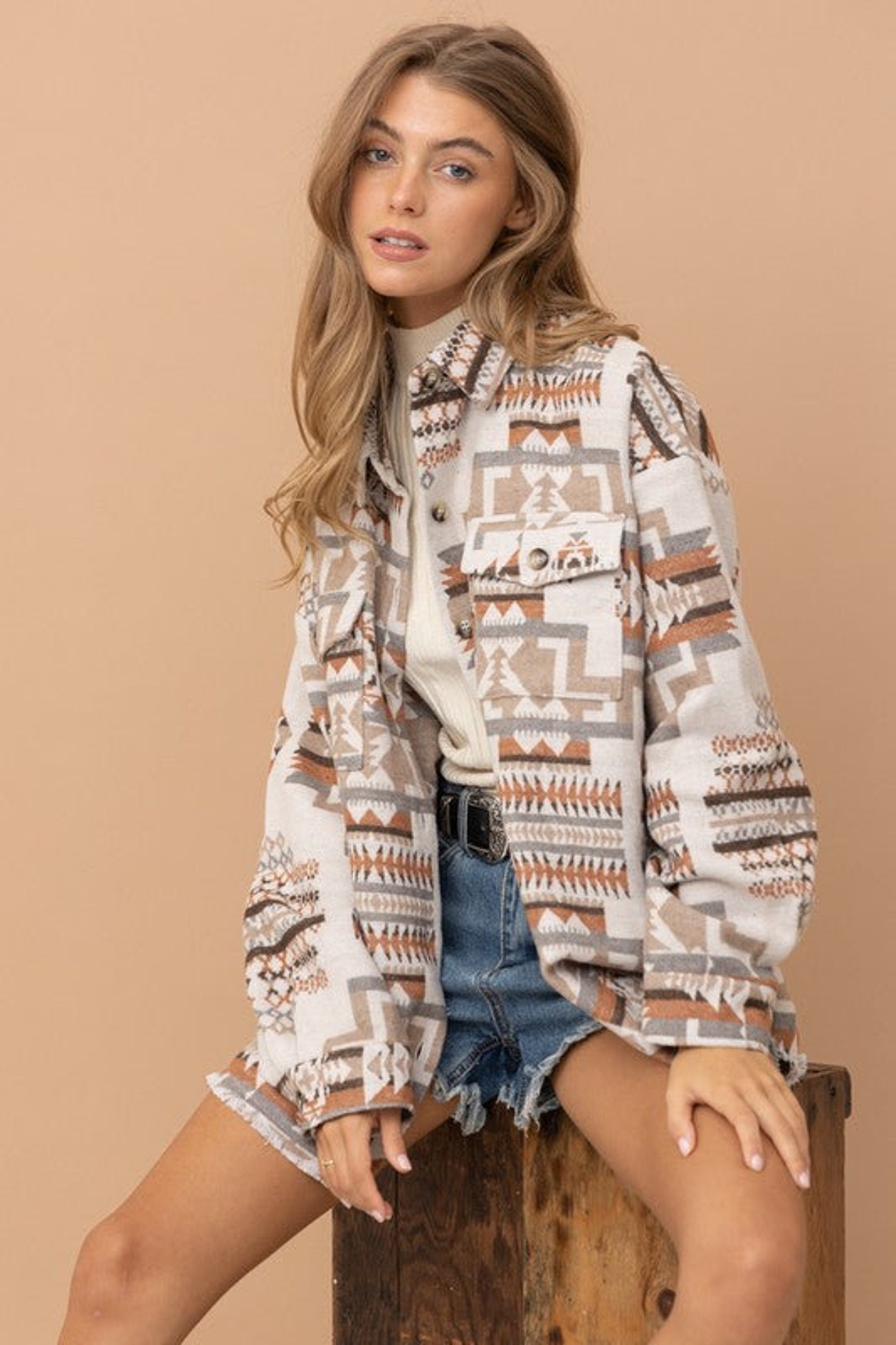 Aztec Western Style Long Sleeve Jacket Shacket - Etsy
