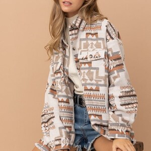 Aztec Western Style Long Sleeve Jacket Shacket - Etsy