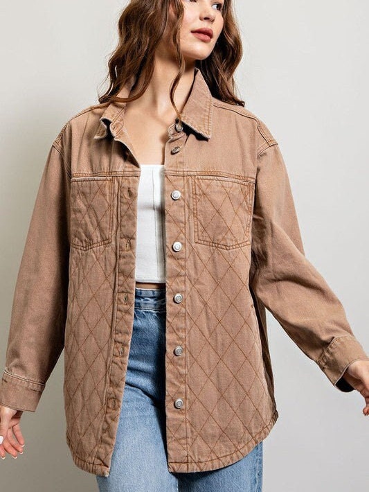 Quilted Button Down Jacket Quilted Shacket Camel Color Shacket - Etsy