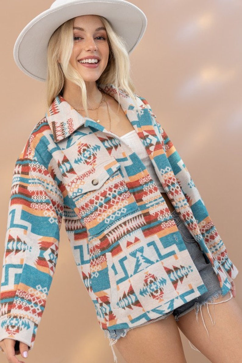 Aztec Western Style Long Sleeve Jacket Shacket - Etsy
