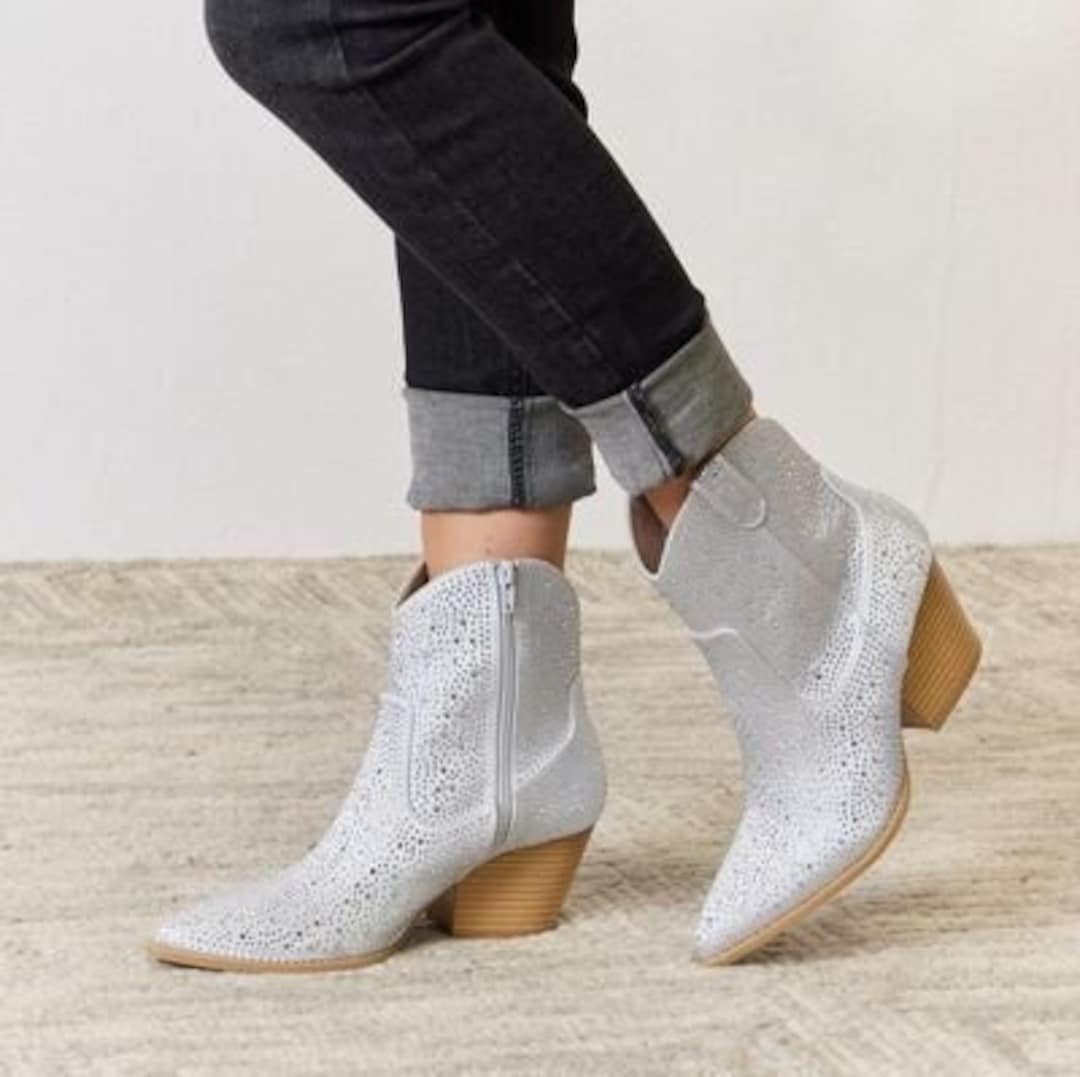 Rhinestone Ankle Cowboy Boots Classic Cowboy Casual Ankle Boots - Etsy