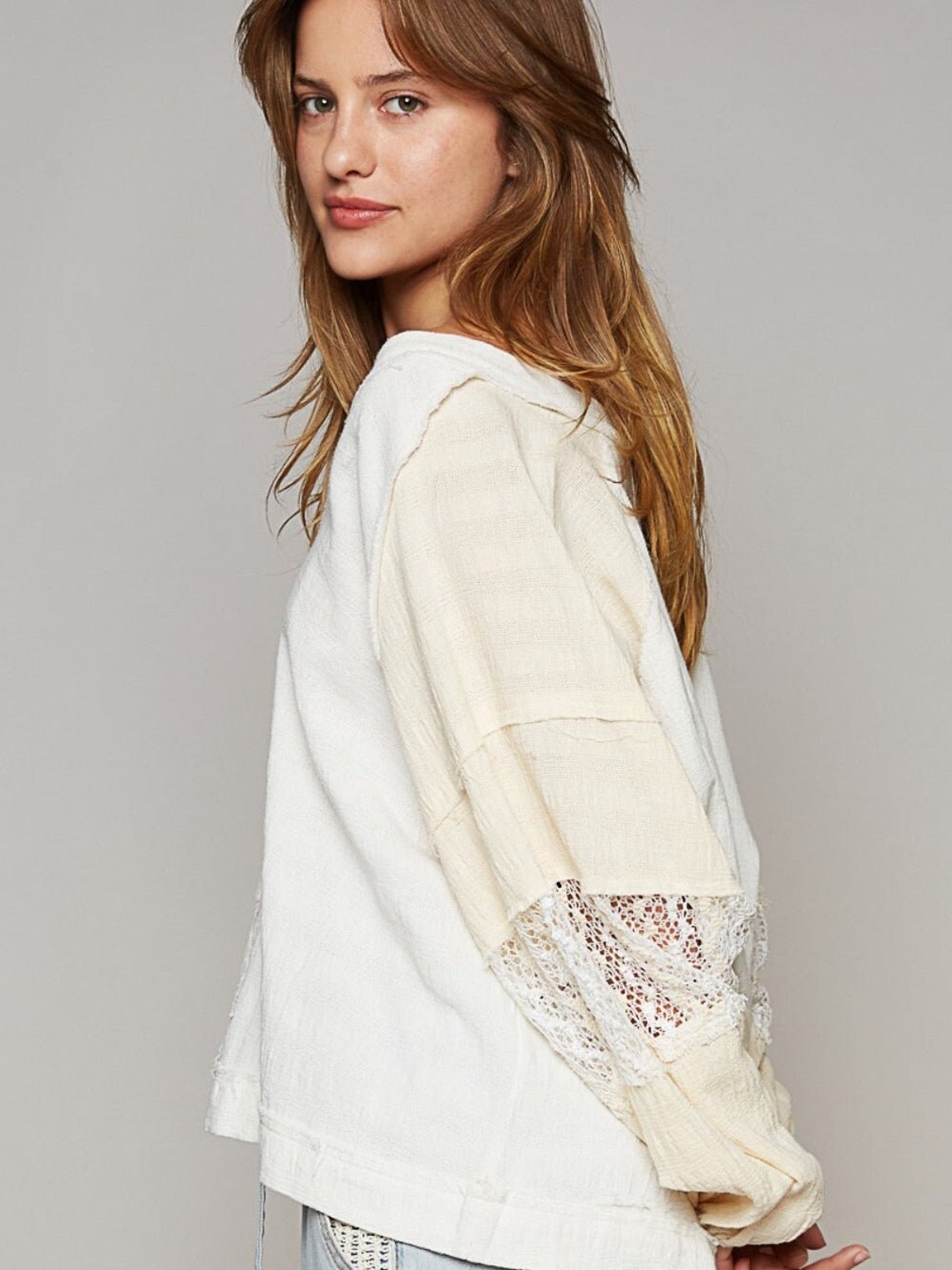 Balloon Sleeve Crochet Patch Top Exposed Seam Oversized Crochet Top - Etsy