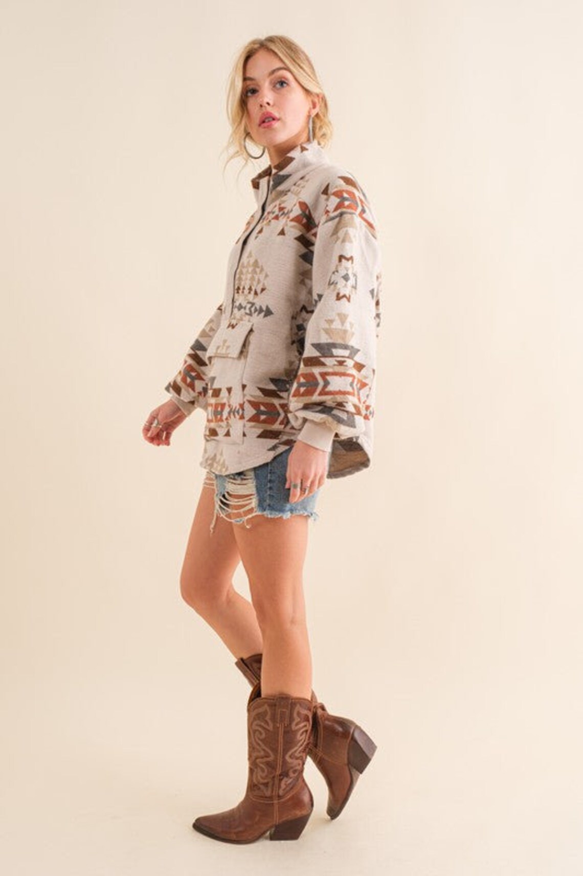 Aztec Western Pullover Oversized Aztec Print Jacket Kangaroo Pocket ...