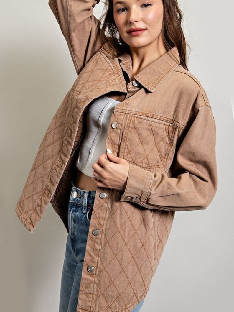 Quilted Button Down Jacket Quilted Shacket Camel Color Shacket - Etsy
