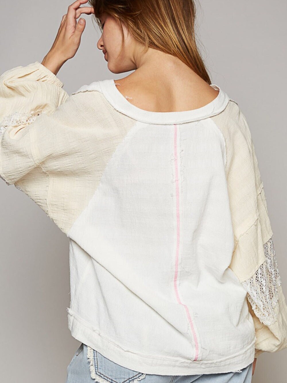 Balloon Sleeve Crochet Patch Top Exposed Seam Oversized Crochet Top - Etsy