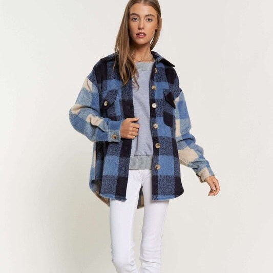 Plaid Chest Pocket Detail Shacket Color Block Shacket Plaid Jacket - Etsy